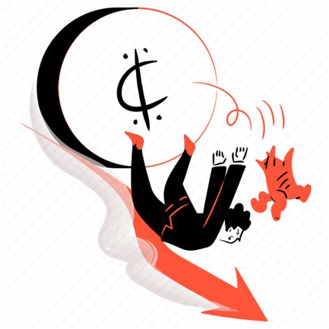 Finance Decrease Arrow Down Coin Currency Cat Illustration