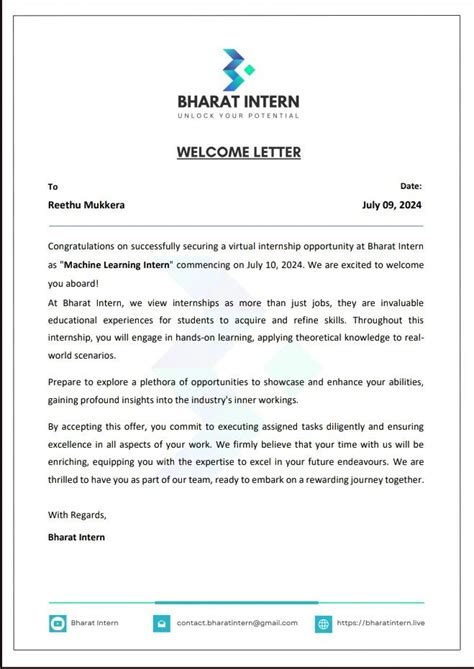 Starting My Journey As A Machine Learning Intern At Bharat Intern Reethu Mukkera Posted On The