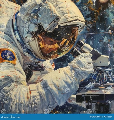 Under The Microscope Astronaut With Microscope Stock Illustration