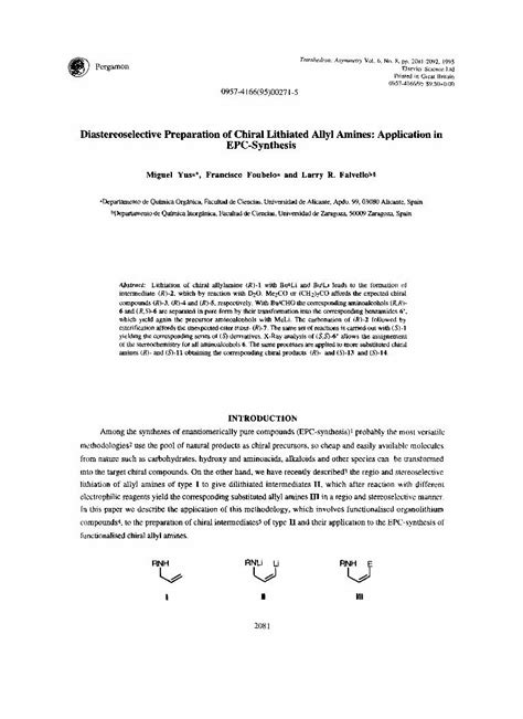 Pdf Diastereoselective Preparation Of Chiral Lithiated Allyl Amines Application In Epc