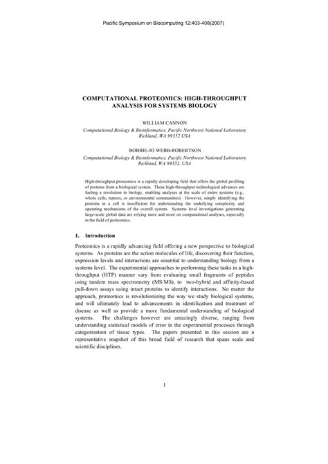 Pdf Computational Proteomics High Throughput Analysis For Systems
