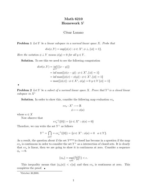 Assignment 5 With Solution Real Analysis Math 6210 Docsity