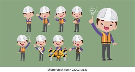 Set Worker Different Poses Stock Vector Royalty Free 2220343133
