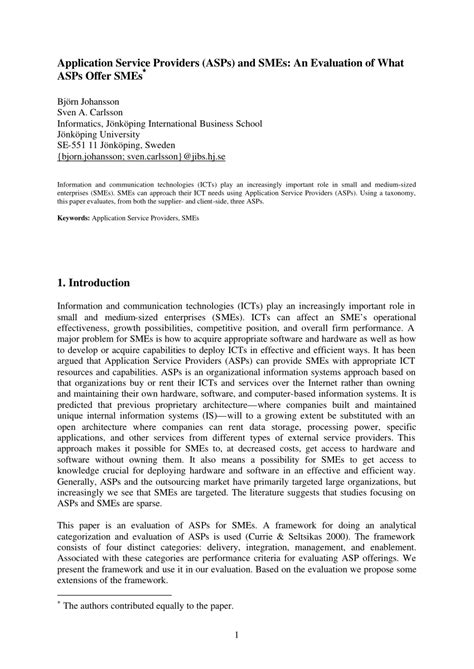 Pdf Application Service Providers Asps And Smes An Evaluation Of
