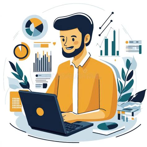 Man Working On Laptop Analyzing Data Charts Graphs Business Analytics