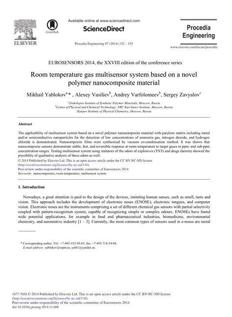 Pdf Room Temperature Gas Multisensor System Based On A Novel Polymer Nanocomposite Material