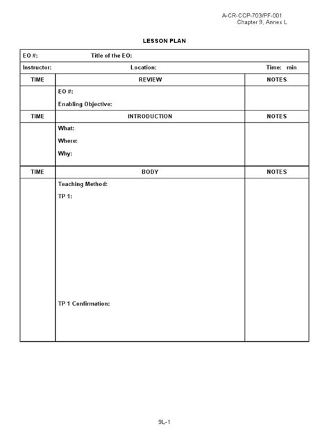 Lesson Plan Checklist Teaching Cadets Effective Instructional