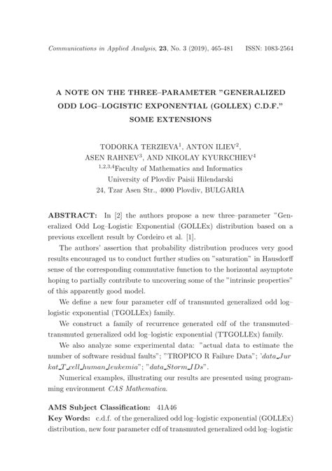 Pdf A Note On The Three Parameter ”generalized Odd Log Logistic