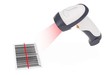 Premium Photo Wireless Manual Bar Code Reader That Read A Bar Code With Laser Light On A White Premium Photo Wireless Manual Bar Code Reader That Read A Bar Code With Laser Light On A White