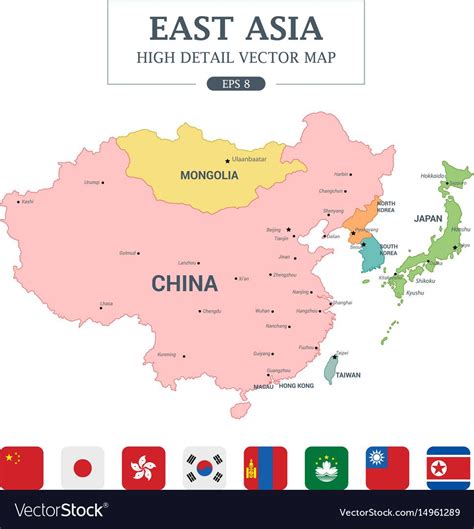 East Asia Map Separated All Countries Vector Image North East Asia