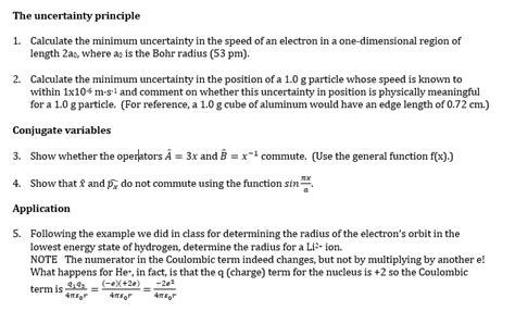 Solved The Uncertainty Principle Calculate The Minimum Chegg
