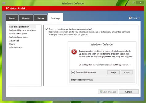 Windows Defender Error Code 0x80508020 Or 0x800705b4
