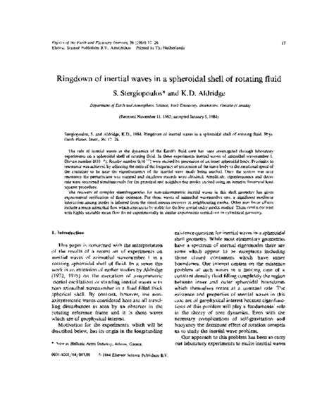 Pdf Ringdown Of Inertial Waves In A Spheroidal Shell Of Rotating Fluid