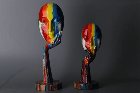 창의적인 페인트 다채로운 여성 얼굴 조각상 장식 홈 와인 캐비닛 사무실 장식 책상 장식 공예 Goldensdream