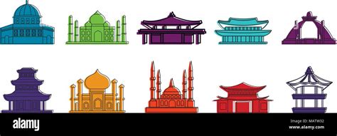 Temple Icon Set Color Outline Style Stock Vector Image And Art Alamy