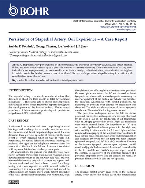 Persistent Stapedial Artery Tinnitus Intratympanic Mass Pdf