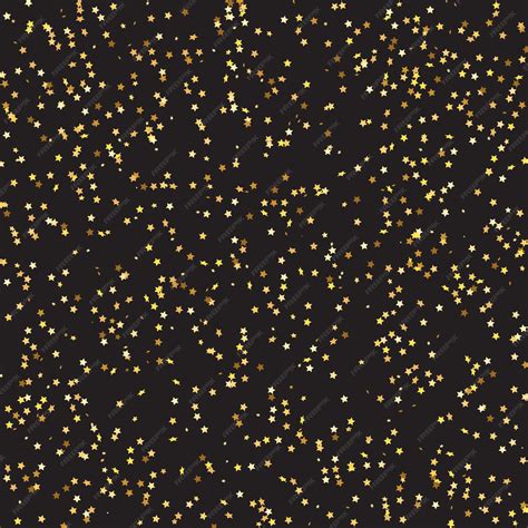 검은 배경에 스타 장식 조각 색종이 고립 된 평면 생일 카드 황금 별 배너 벡터 골드 반짝이 바닥에 떨어지는 입자 크리스마스 파티 프레임 바우처 선물 카드 템플릿 프리미엄 벡터