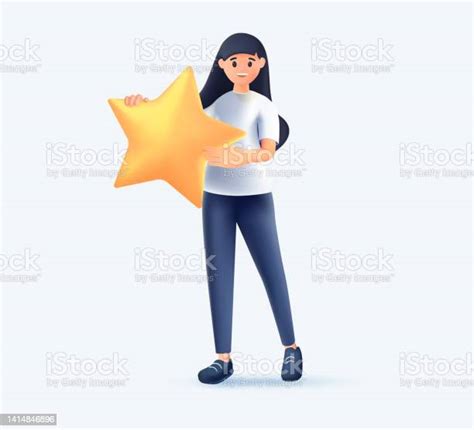 3d 만화 캐릭터 만족 수준 별을 들고 있는 젊은 여성 고객 검토 등급 및 고객 피드백 개념 5명에 대한 스톡 벡터 아트 및 기타 이미지 Istock