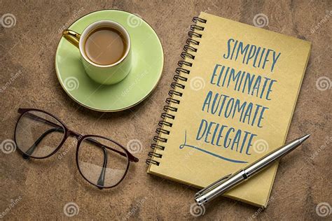 Simplify Eliminate Automate Delegate Concept On Napkin Stock Image