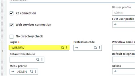 how to create a web service specific user profile sage x3 support