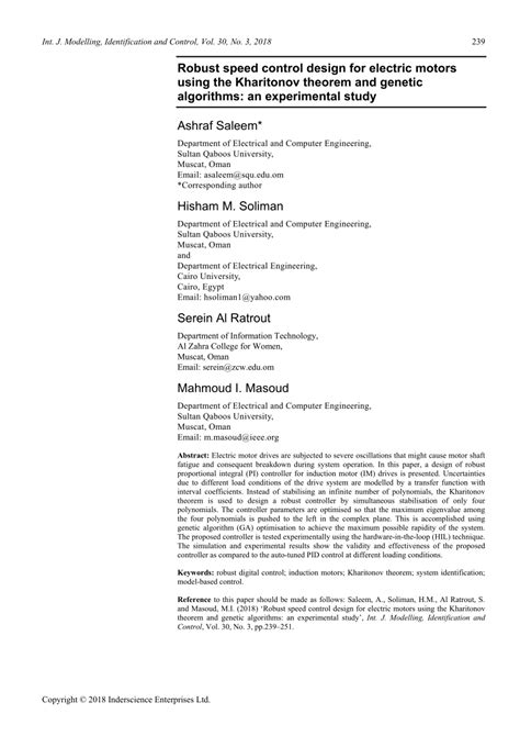 pdf robust speed control design for electric motors using the