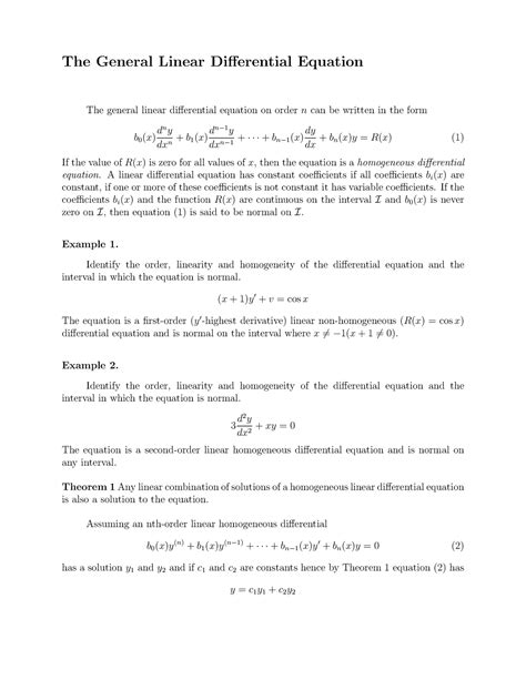 Differential Equations Part The General Linear Differential Equation The General Linear