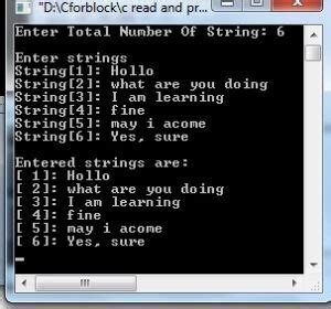 Program To Create And Print An Array Of String In C Codeforcoding