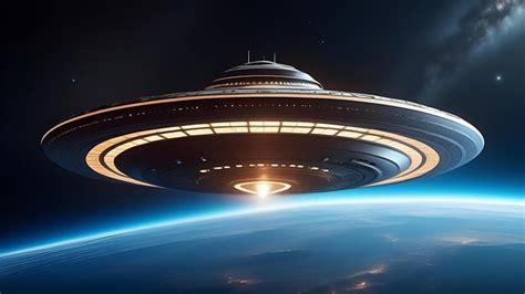 Flying Saucer In Space Premium Ai Generated Image