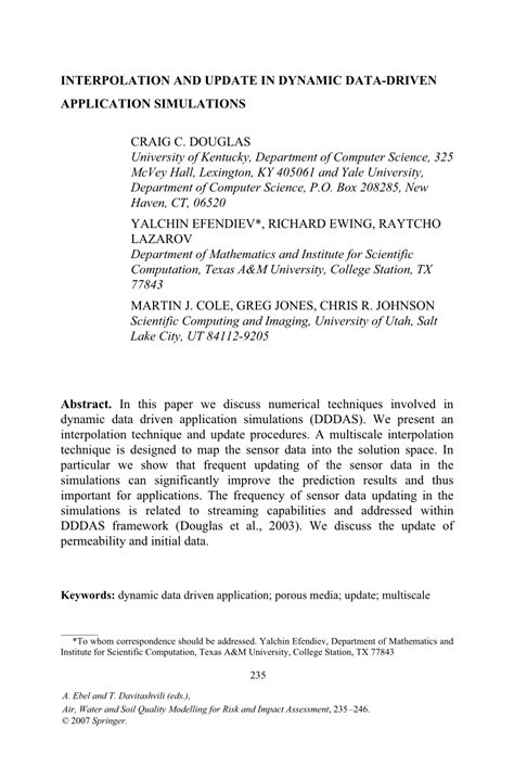 Pdf Interpolation And Update In Dynamic Data Driven Application