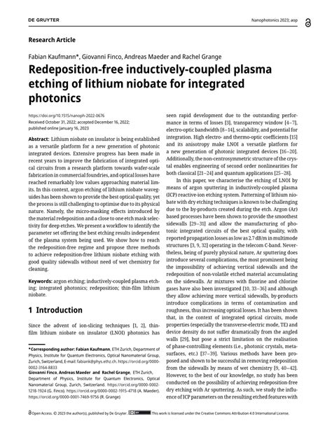 Pdf Redeposition Free Inductively Coupled Plasma Etching Of Lithium