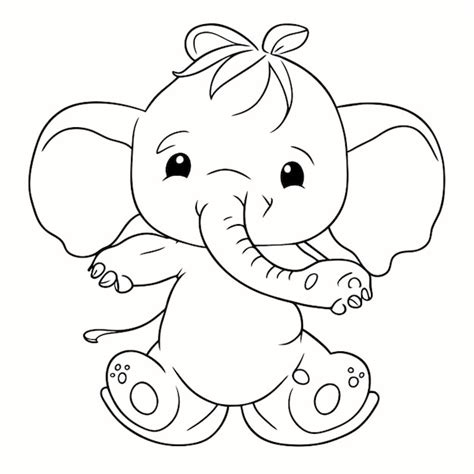 귀여운 아기 코끼리 터 일러스트레이션 라인 아트 프리미엄 벡터