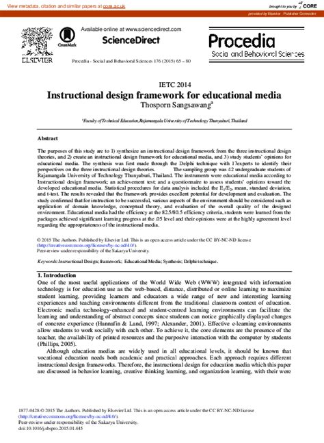 Pdf Instructional Design Framework For Educational Media