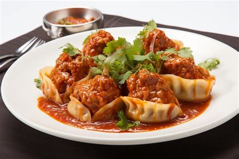 Premium Photo Closeup Spicy Chicken Momos On White Background Momos