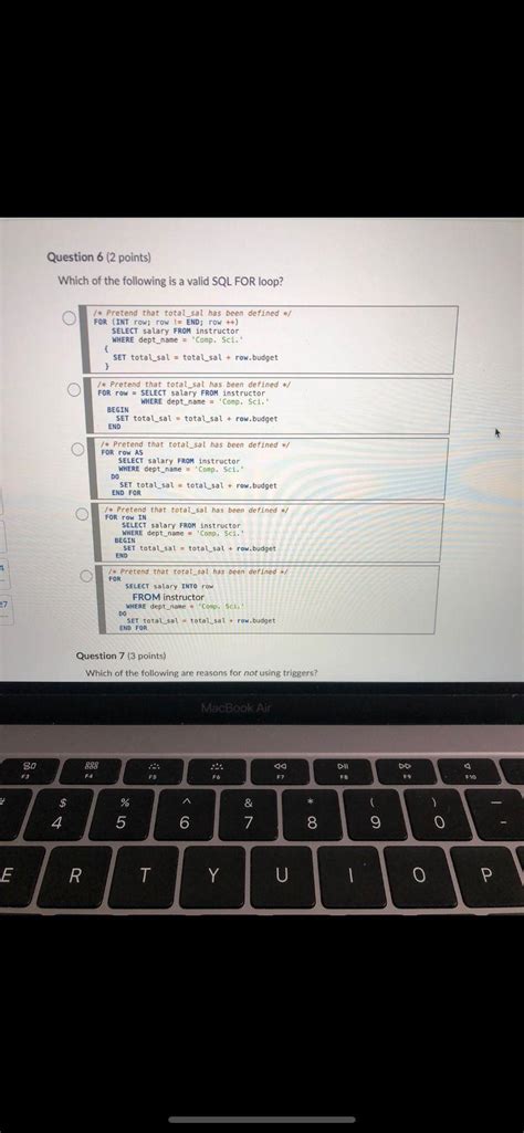 solved hich of the following is a valid sql for loop