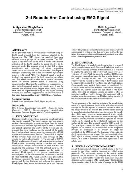 Robotic Arm Control Using Emg Signals Pdf Electromyography Amplifier