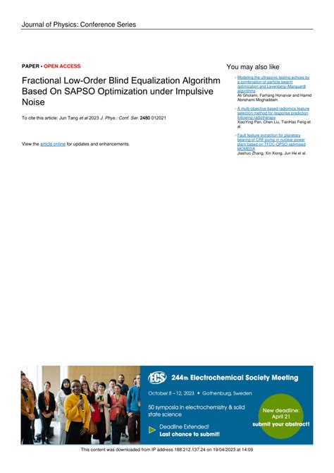 Pdf Fractional Low Order Blind Equalization Algorithm Based On Sapso