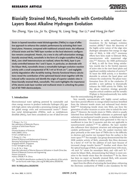 Biaxial Strained Mos2 Nanoshells With Controllable Layers Boost Alkaline Hydrogen Evolution