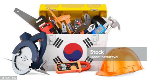 도구 상자에 그려진 한국 국기 한국의 서비스 수리 및 건설 개념 3d 렌더링 0명에 대한 스톡 사진 및 기타 이미지 0명 3차원 형태 가사 집안일 Istock