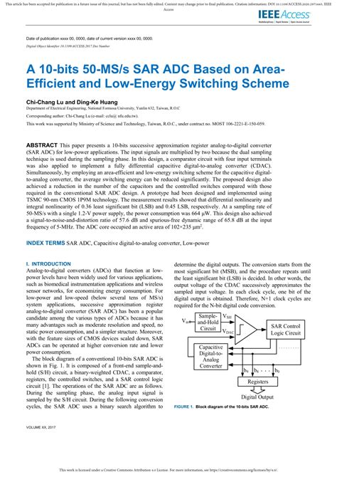 Pdf A 10 Bits 50 Mss Sar Adc Based On Area Efficient And Low Energy Switching Scheme