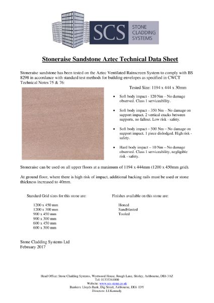 Stoneraise Sandstone Technical Data Sheet Stone Cladding Systems NBS Source