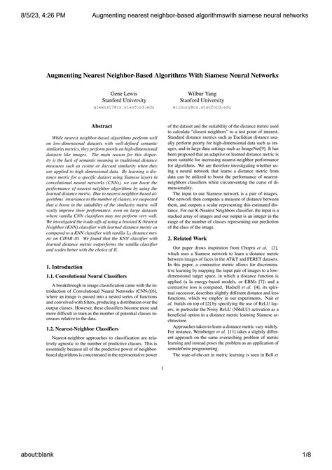 SOLUTION: Augmenting nearest neighbor based algorithmswith siamese neural networks convolutional ...