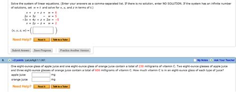 Solved Solve The System Of Linear Equations Enter Your