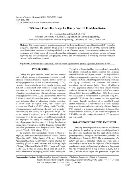 Pdf Pso Based Controller Design For Rotary Inverted Pendulum System