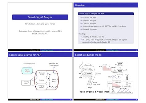 Pdf Speech Production Model · Asr Lectures 2and3 Speech Signal Analysis1 Overview Speech Signal