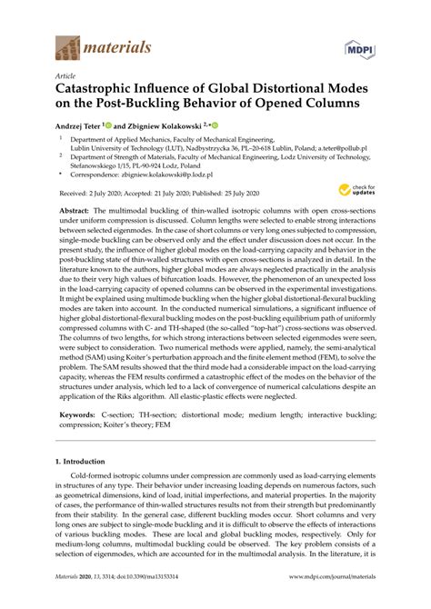 Pdf Catastrophic Influence Of Global Distortional Modes On The Post Buckling Behavior Of