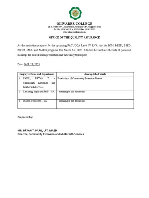 Daily Report Ot Pdf