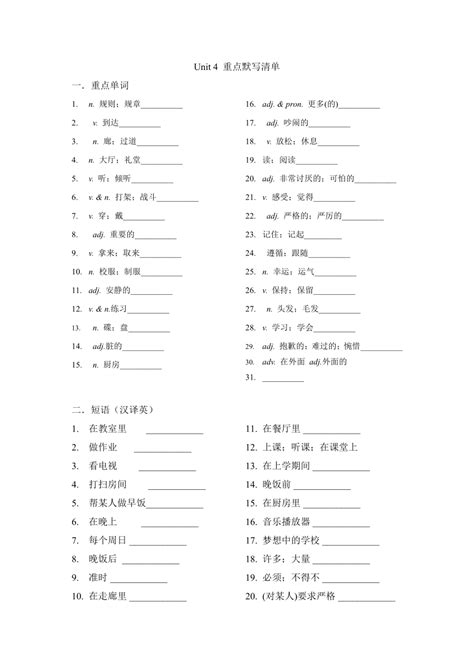 [英语]unit 4 Dont Eat In Class 重点默写清单 无答案 学案下载预览 二一课件通