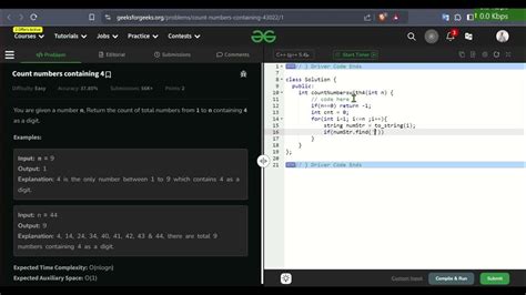 Geeksforgeeks Count Numbers Containing 4 Problem Solution Youtube