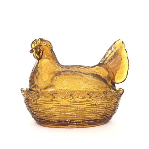 Vintage Golden Amber Glass Hen On Nest Covered Dish Hens On Nest
