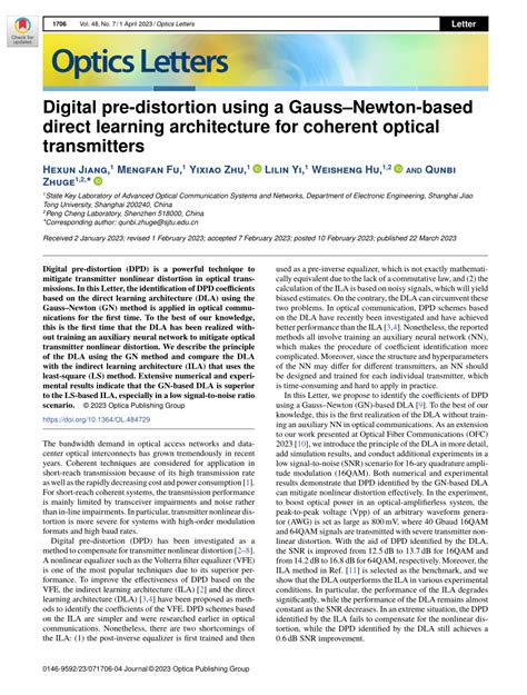 Digital Pre Distortion Using A GaussNewton Based Direct Learning Architecture For Coherent